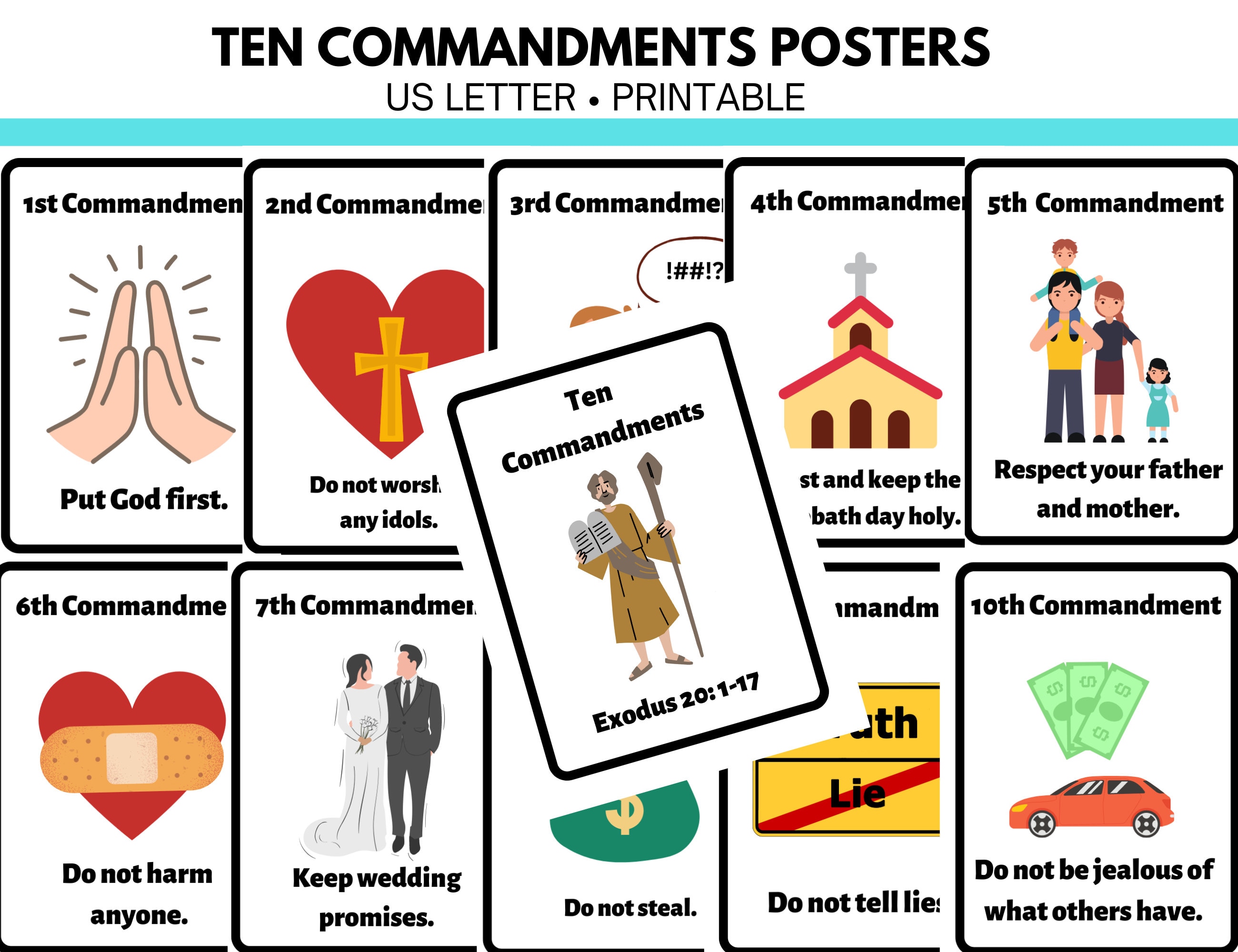 Ten Commandments Posters, Sunday School Lesson, Classroom Posters ...