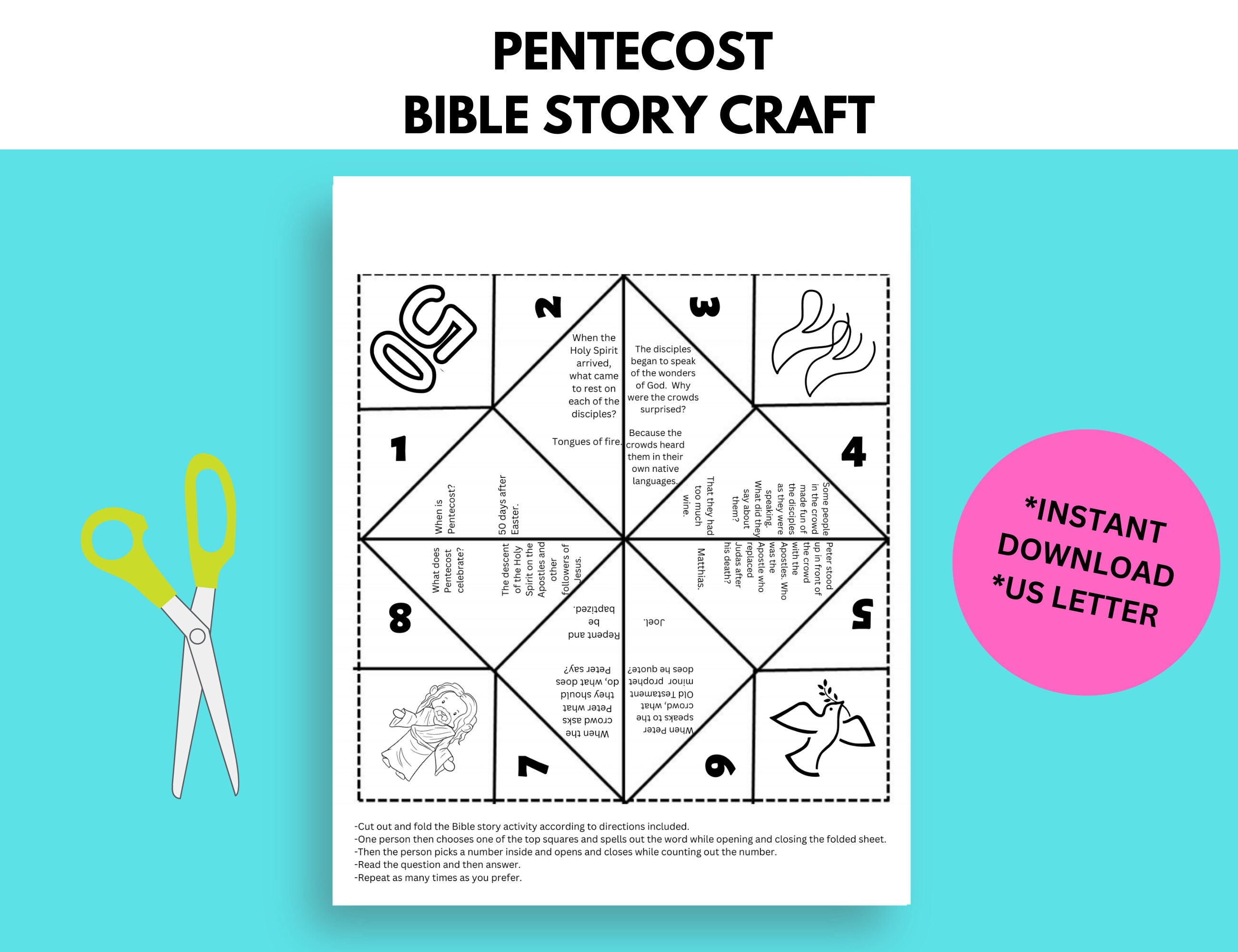 Pentecost Sunday School Craft, Bible Story Activity, Fortune Teller ...