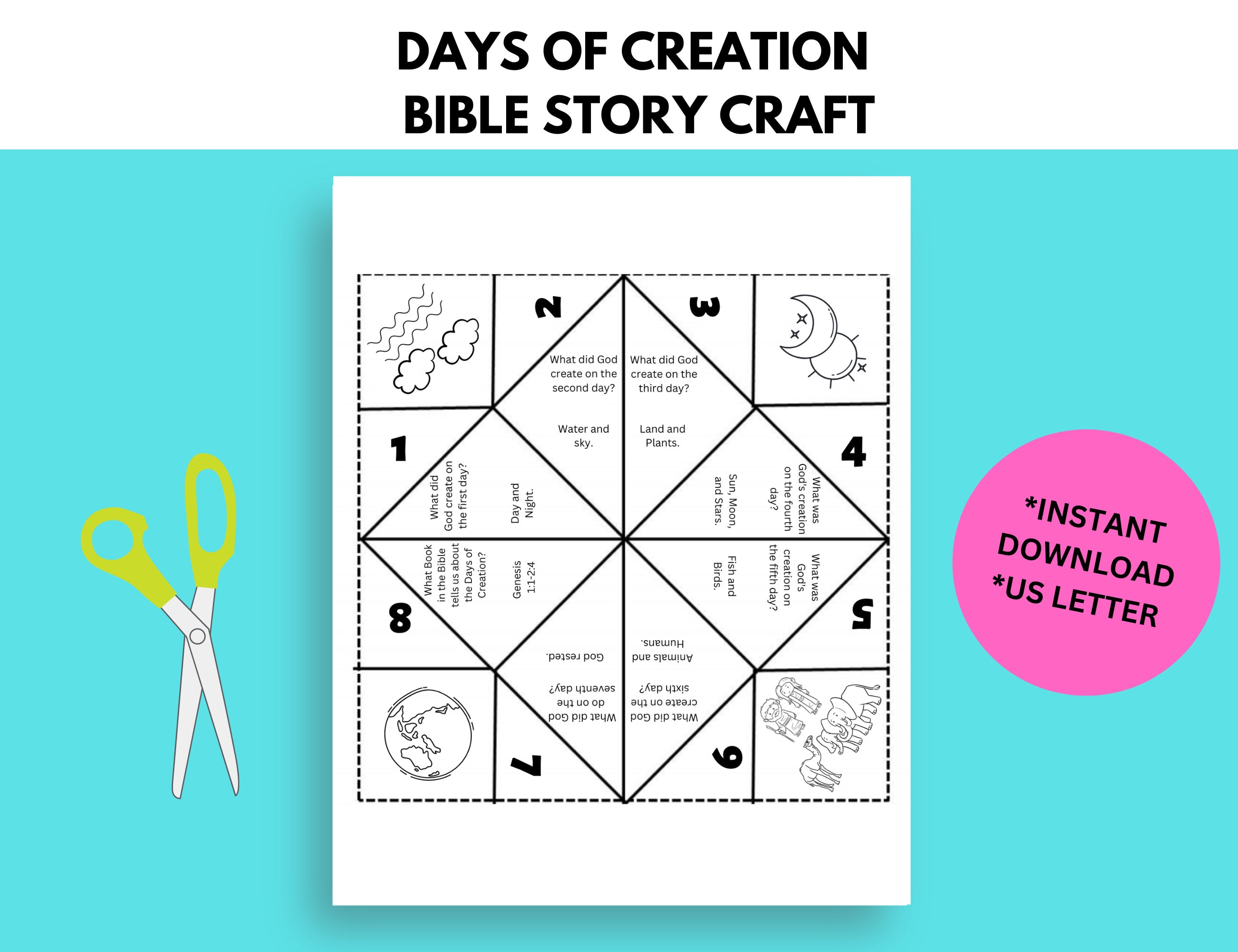 Days of Creation Bible Story Activity, Sunday School Craft, Fortune ...