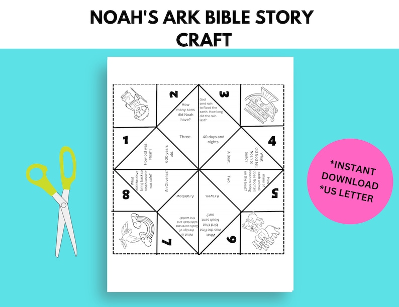 Noah's Ark Bible Story Activity, Sunday School Craft, Fortune Teller ...