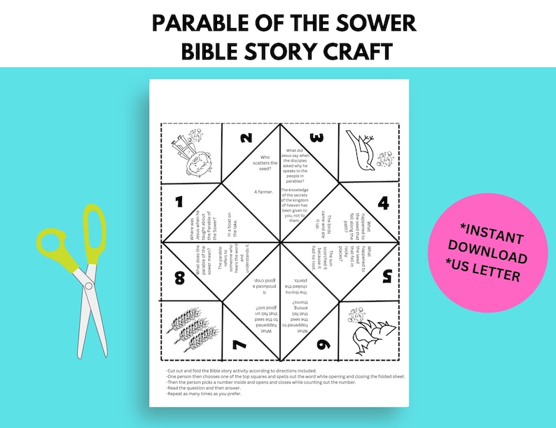 Parable of the Sower Bible Story Activity, Sunday School Craft, Fortune ...