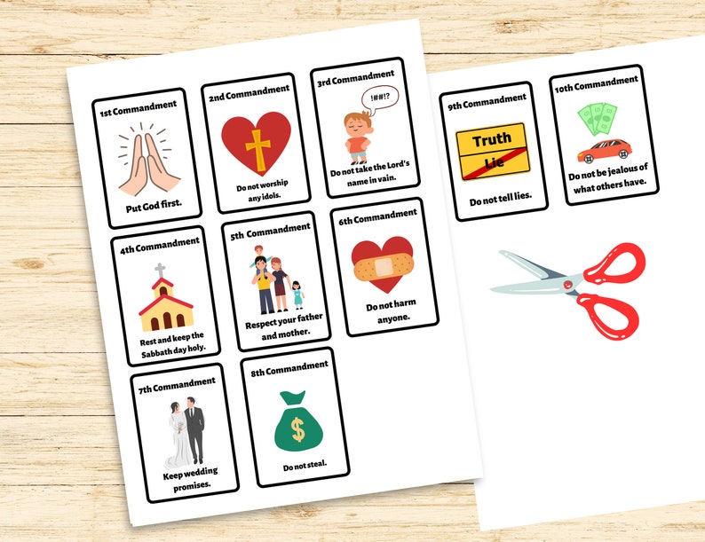 Ten Commandments Flash Cards, Sunday School Lesson, Bible Story ...