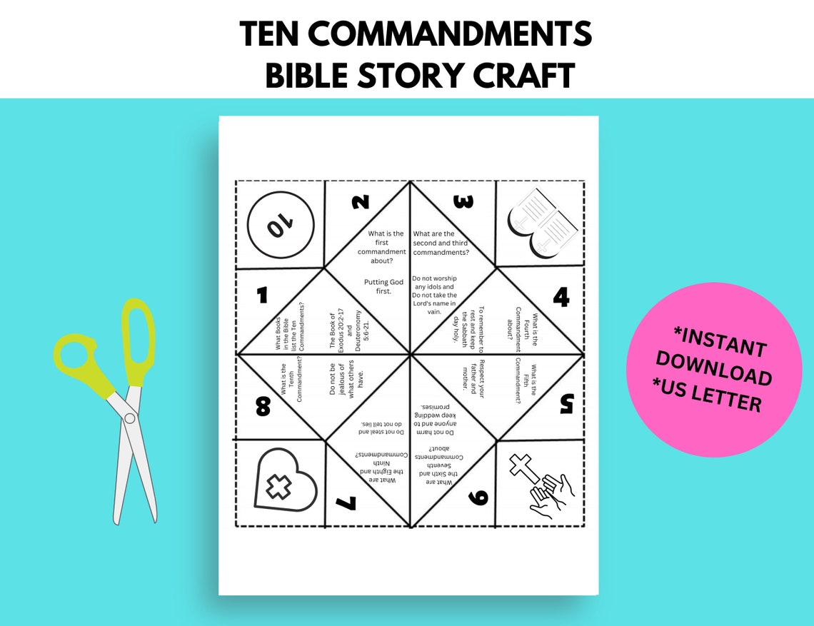 Ten Commandments Bible Story Activity, Sunday School Craft, Fortune ...