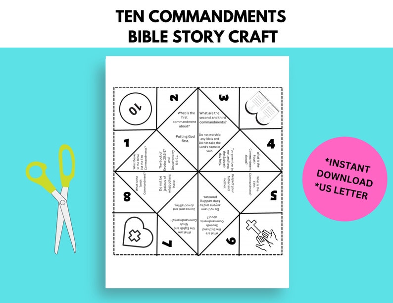 Ten Commandments Bible Story Activity, Sunday School Craft, Fortune ...