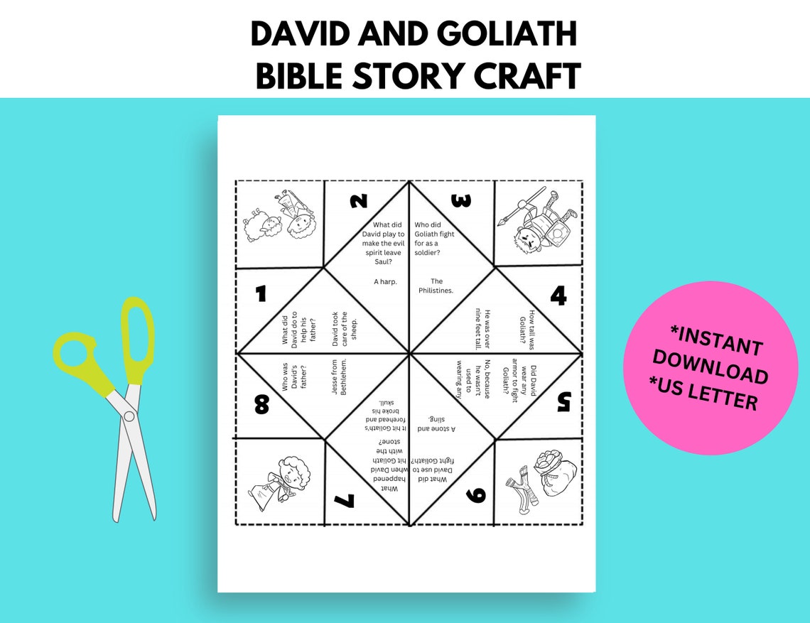 David and Goliath Bible Story Activity, Sunday School Craft, Fortune ...