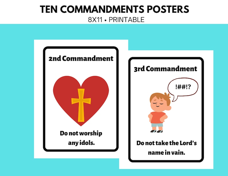 Ten Commandments Posters, Sunday School Lesson, Classroom Posters ...