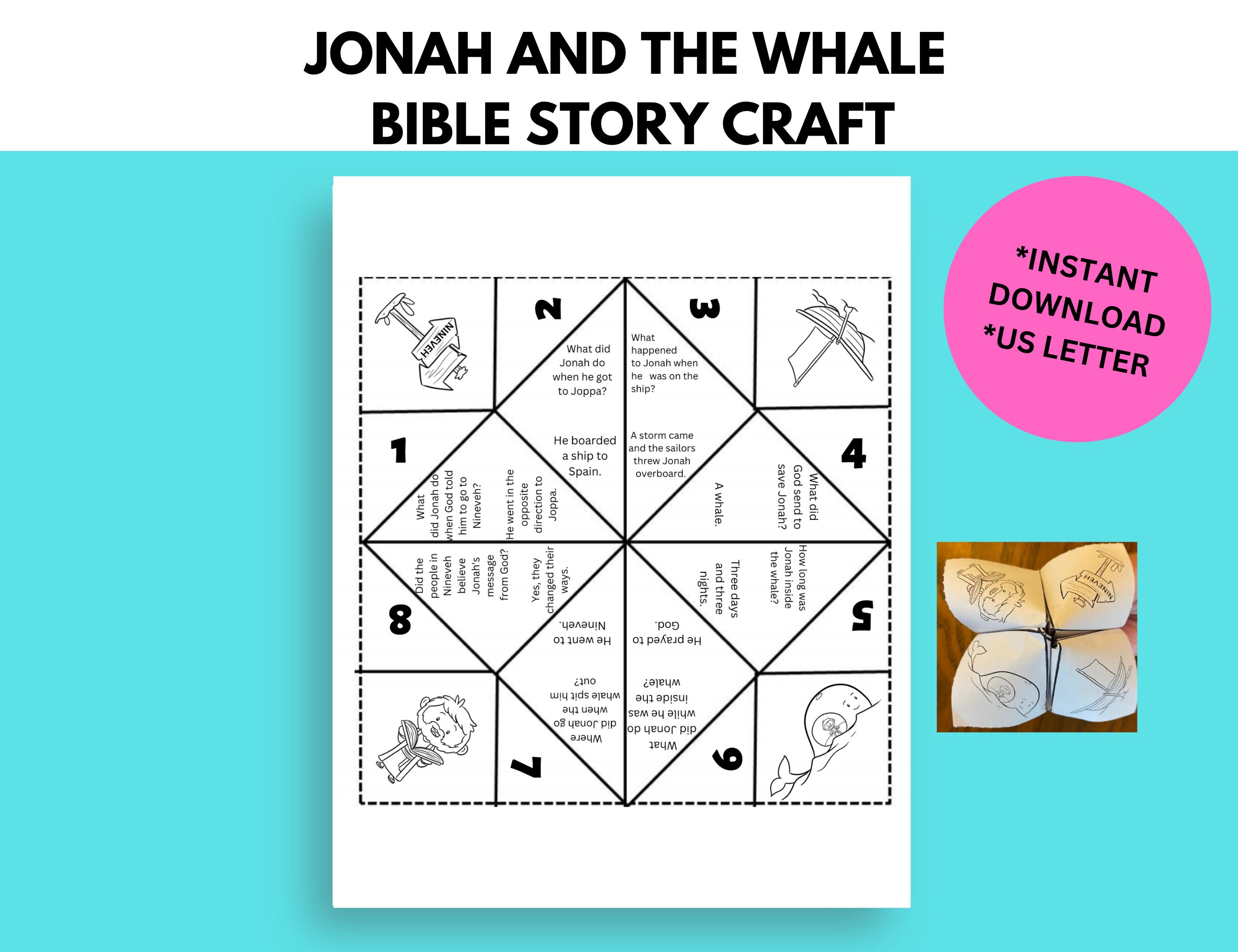 Jonah and Whale Bible Story Activity, Sunday School Craft, Fortune ...