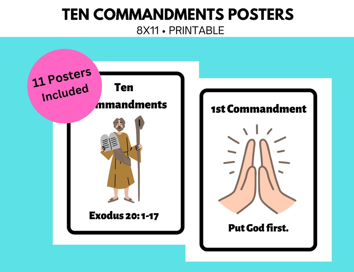 Ten Commandments Posters, Sunday School Lesson, Classroom Posters ...
