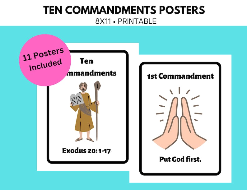 Ten Commandments Posters, Sunday School Lesson, Classroom Posters ...