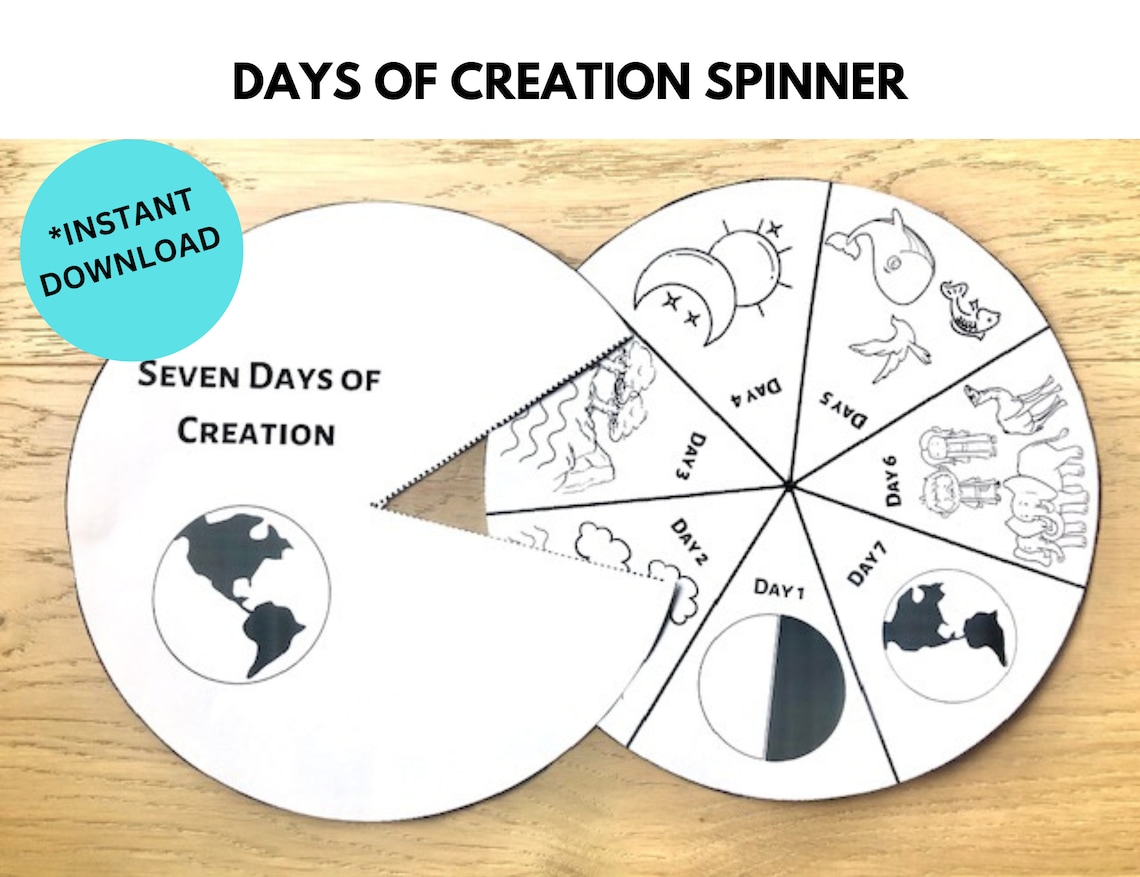 7 Days of Creation Spinner, Days of Creation Bible Story, Sunday School ...