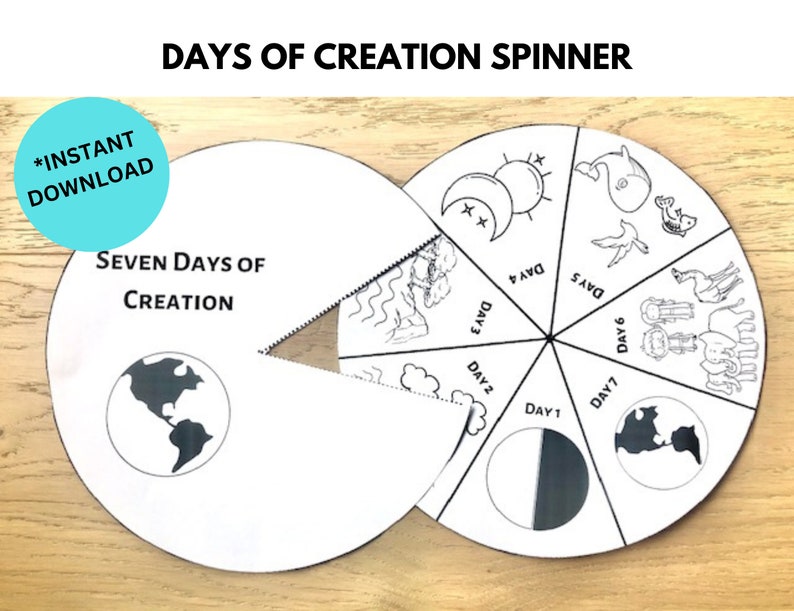 7 Days of Creation Spinner, Days of Creation Bible Story, Sunday School ...