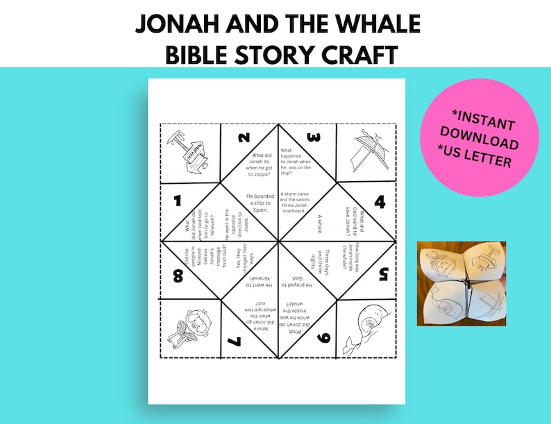 Jonah and the Whale Bible Story Activity, Sunday School Craft, Fortune ...
