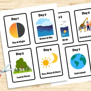 Days of Creation Flashcards, Sunday School Lesson, Bible Story Activity ...
