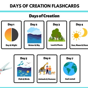 Days of Creation Flashcards, Sunday School Lesson, Bible Story Activity ...