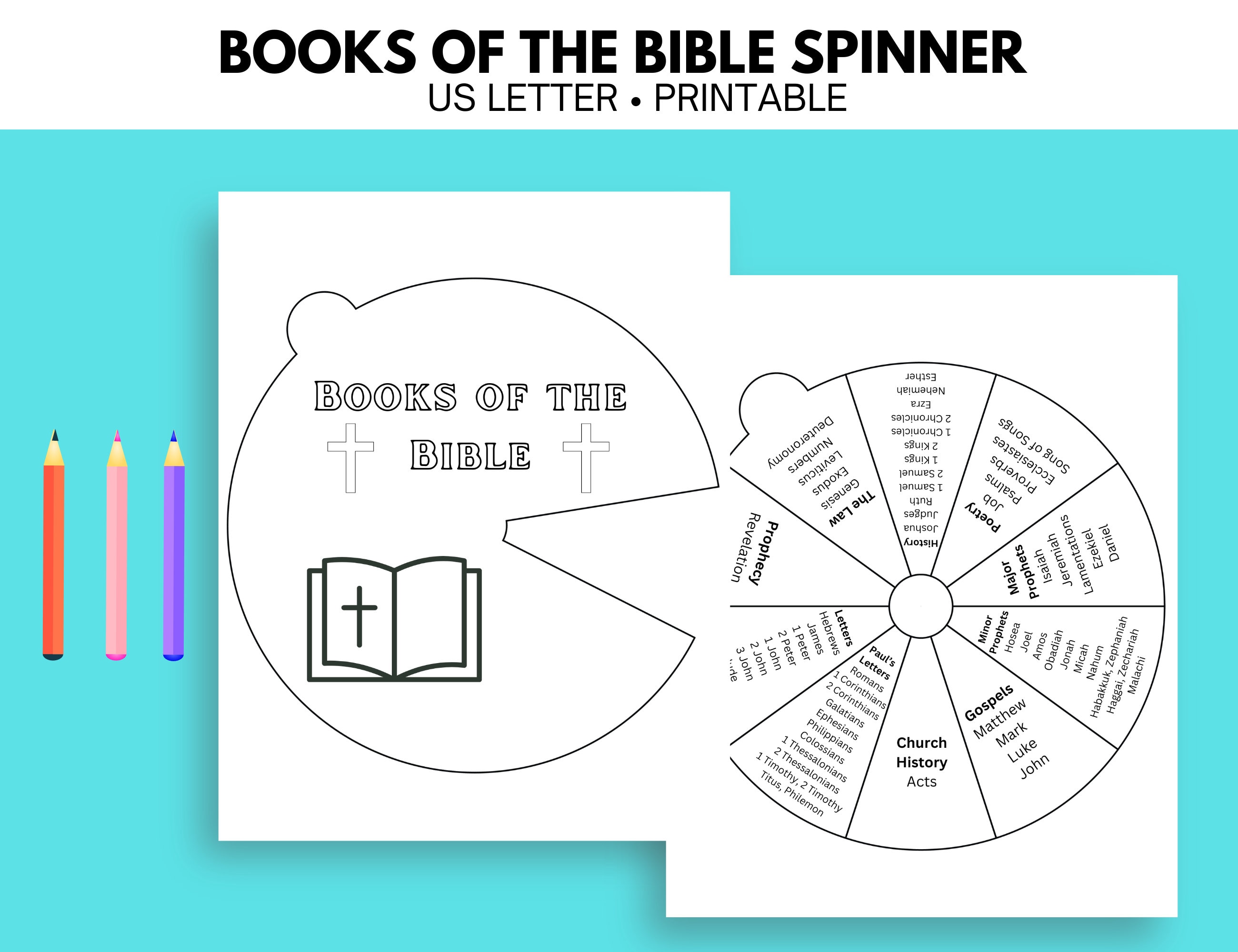 Books of the Bible Spinner, Books of the Bible Printable, Old and New ...
