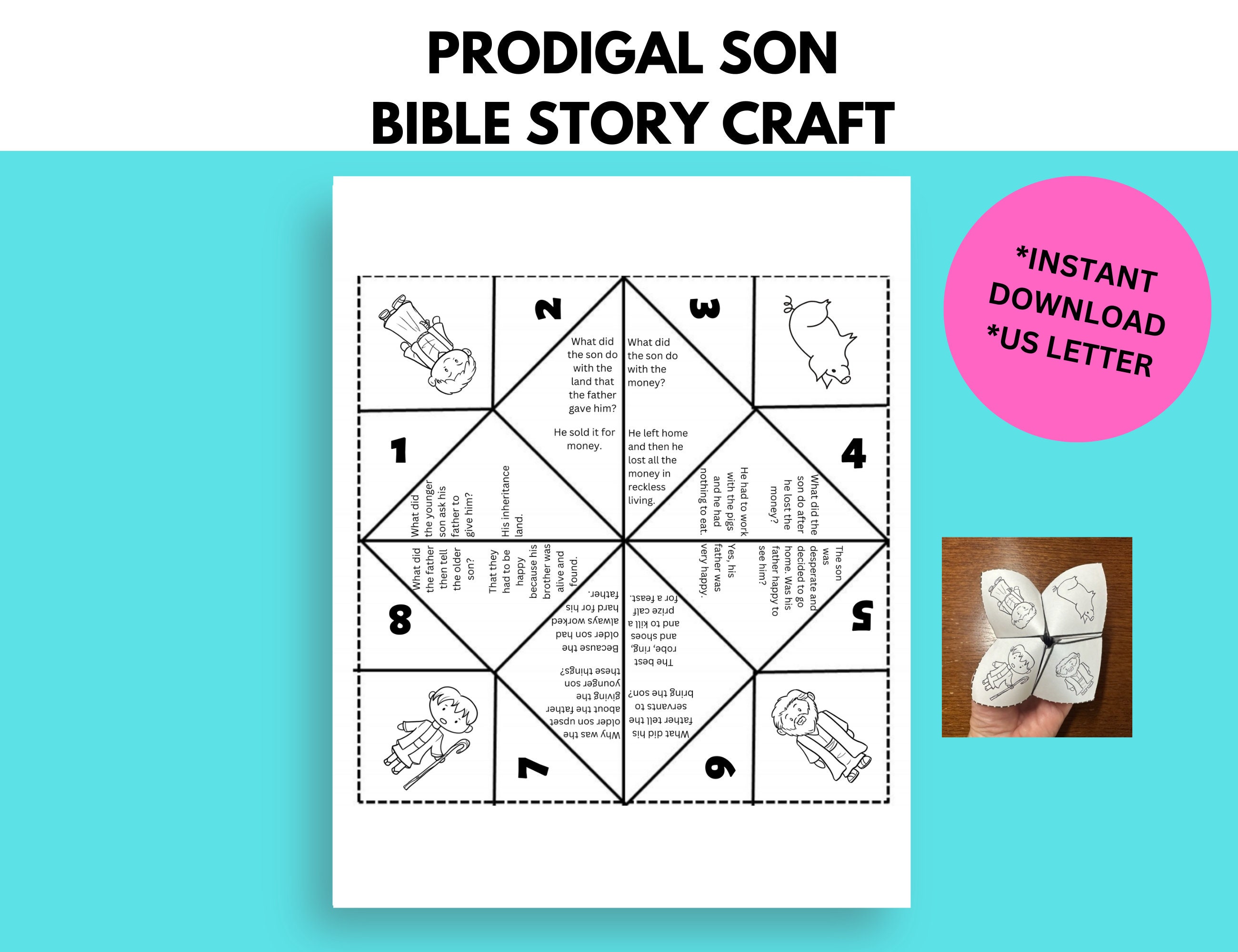 Prodigal Son Bible Story Activity, Sunday School Craft, Fortune Teller ...