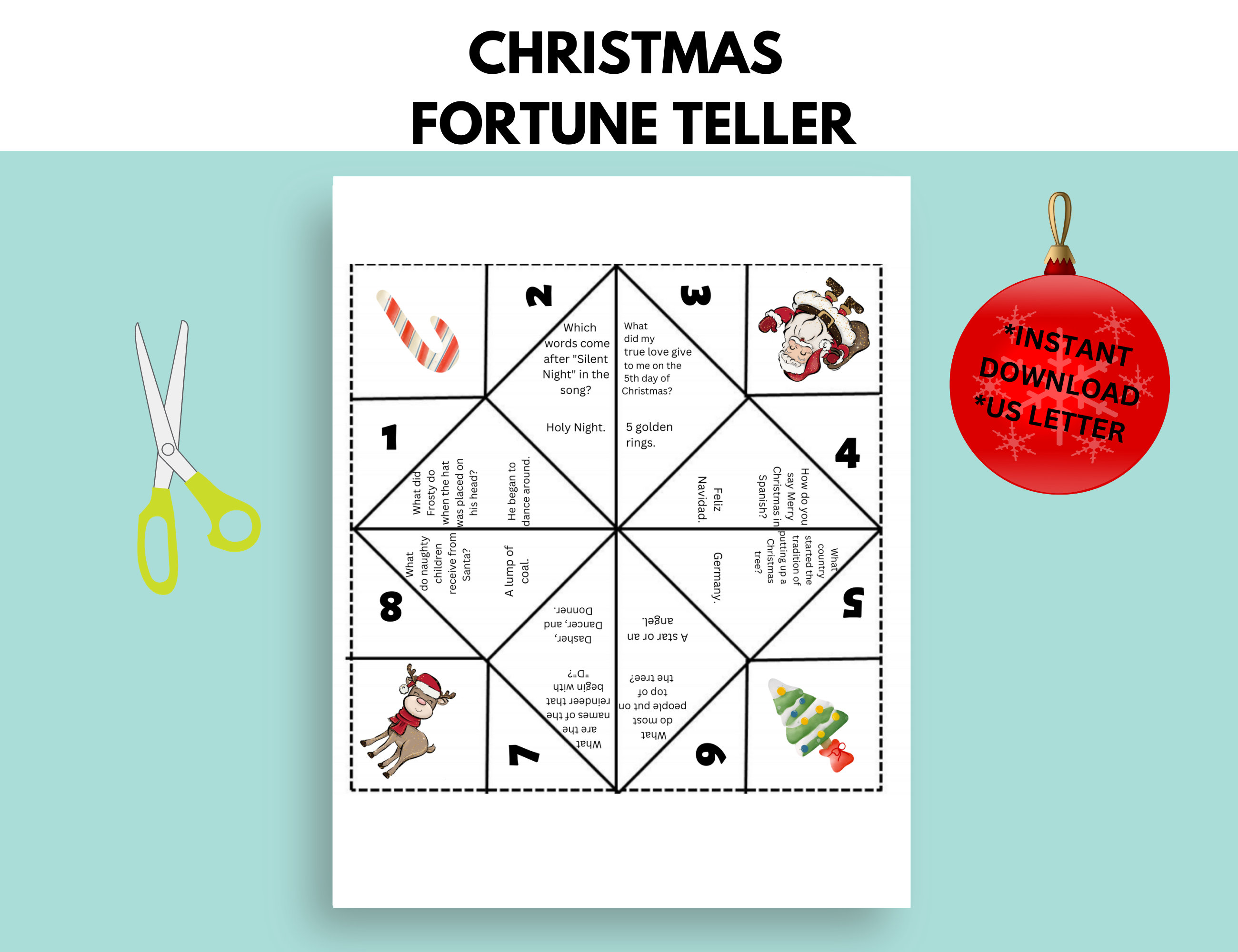 Christmas Cootie Catcher, Christmas Fortune Teller, Christmas Printable ...