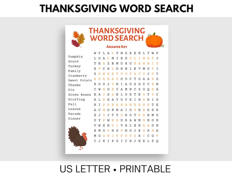 Thanksgiving Word Search, Printable Word Search, Fall Word Search ...