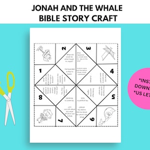 Jonah and the Whale Bible Story Activity, Sunday School Craft, Fortune ...