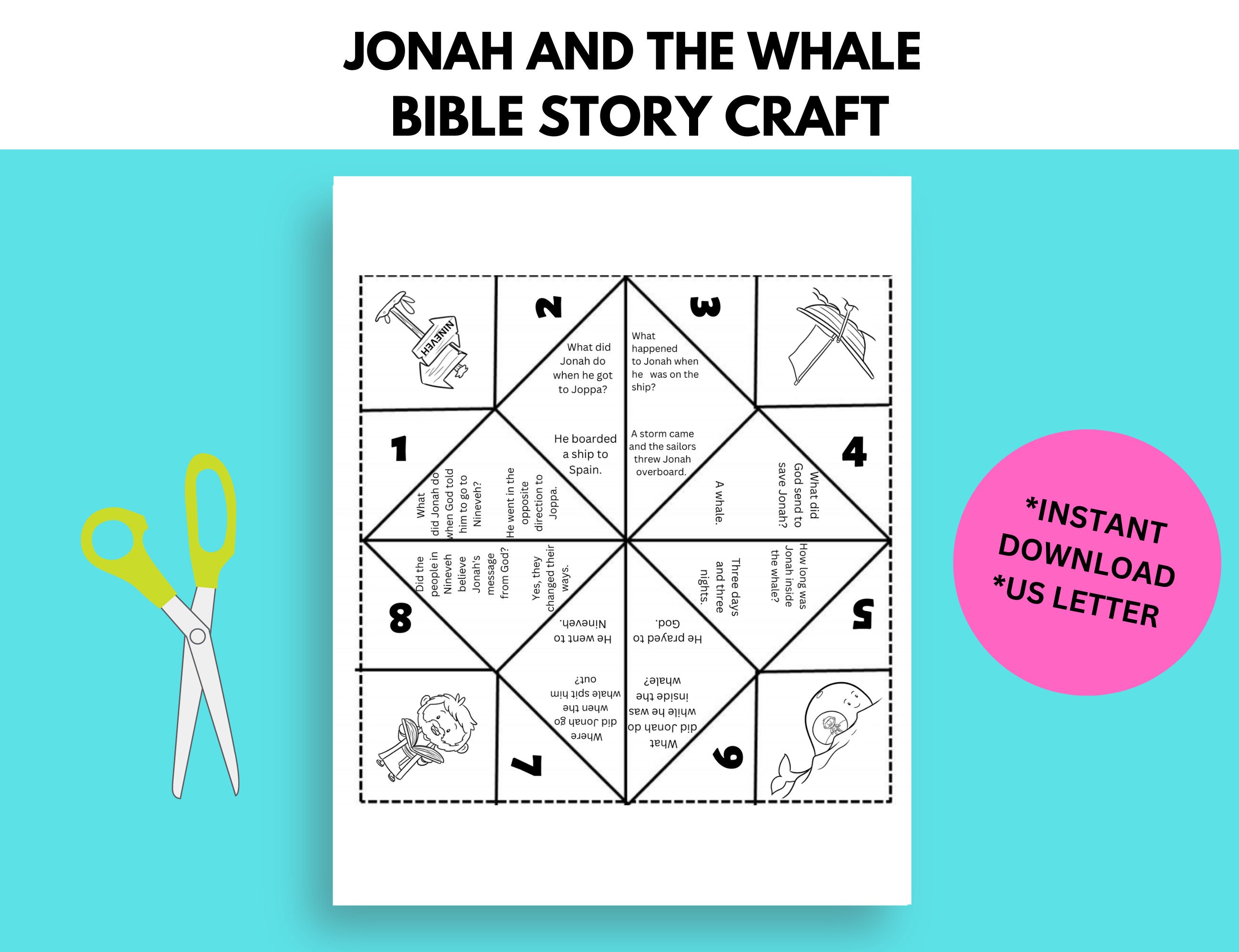 Jonah and the Whale Bible Story Activity, Sunday School Craft, Fortune ...