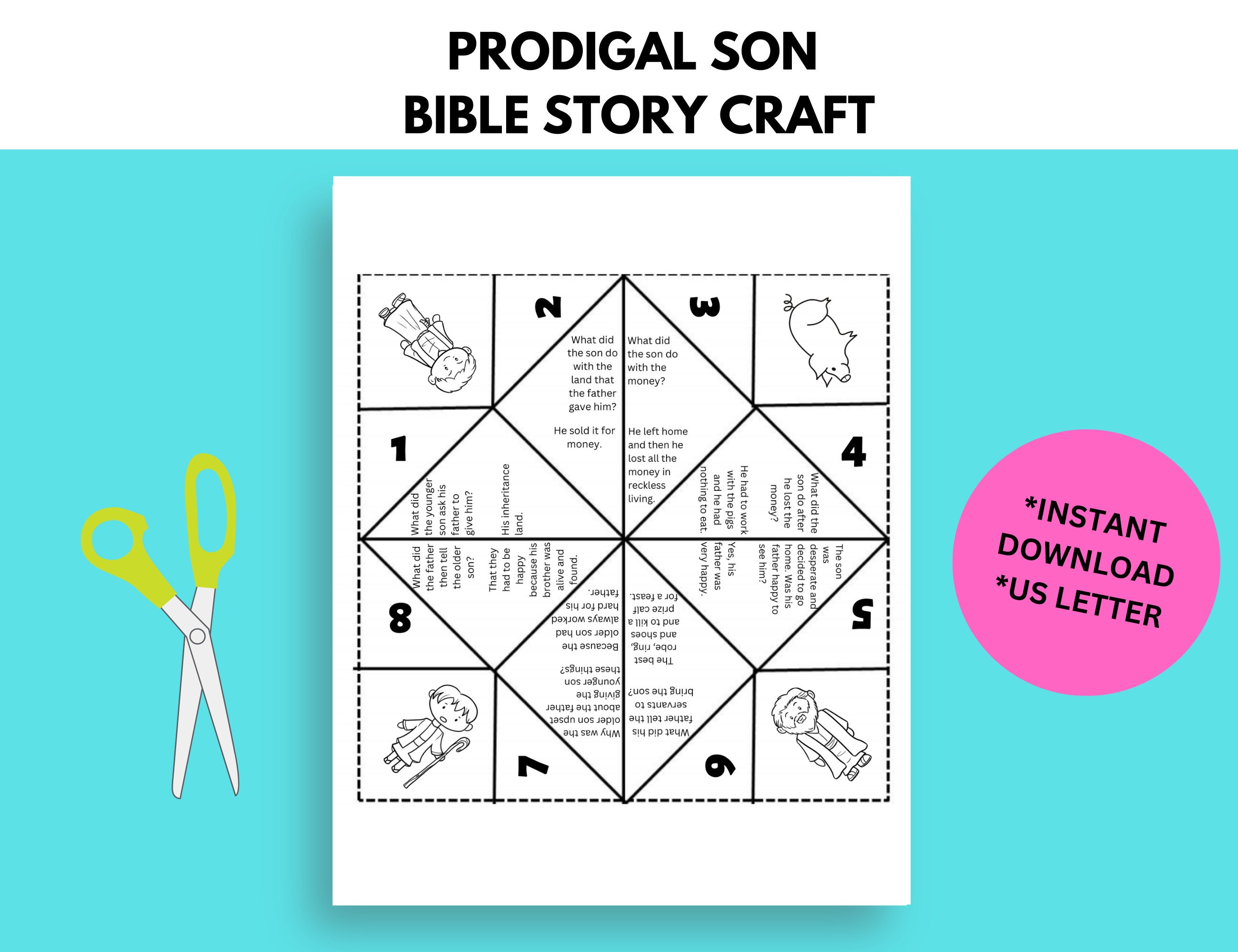 Prodigal Son Bible Story Activity, Sunday School Craft, Fortune Teller ...