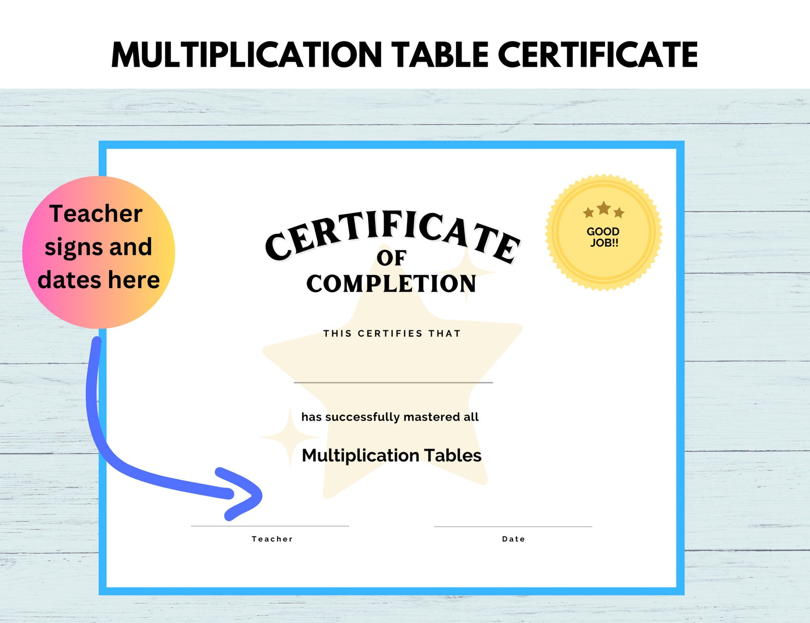Multiplication Table Certificate, School Certificate, Math Award ...