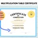 Multiplication Table Certificate, School Certificate, Math Award ...