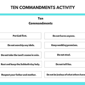 Ten Commandments Bible Story Activity, Ten Commandments Craft, Sunday ...