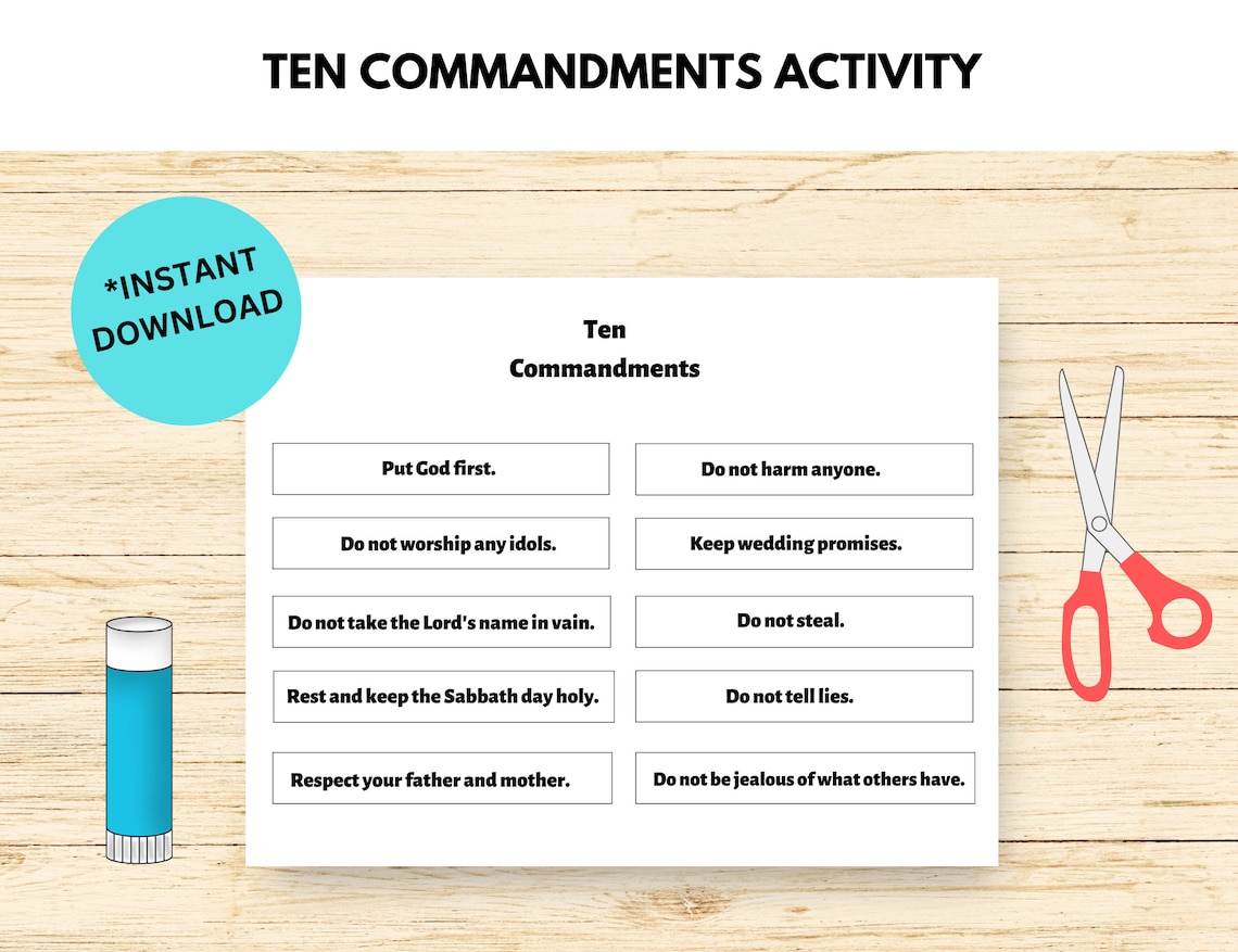 Ten Commandments Bible Story Activity, Ten Commandments Craft, Sunday ...