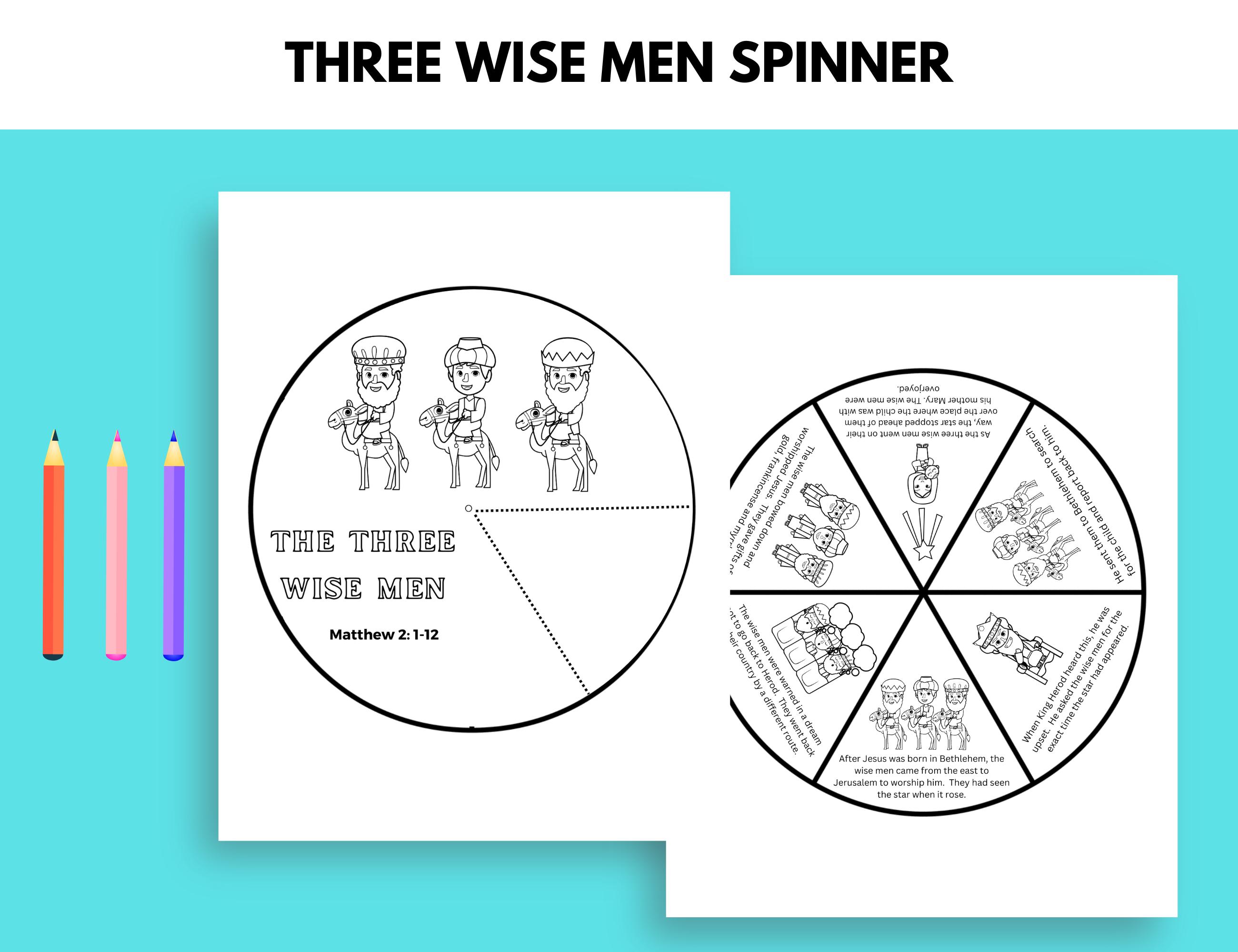Three Wise Men Printable Spinner, Christmas Nativity Craft, Bible Story ...