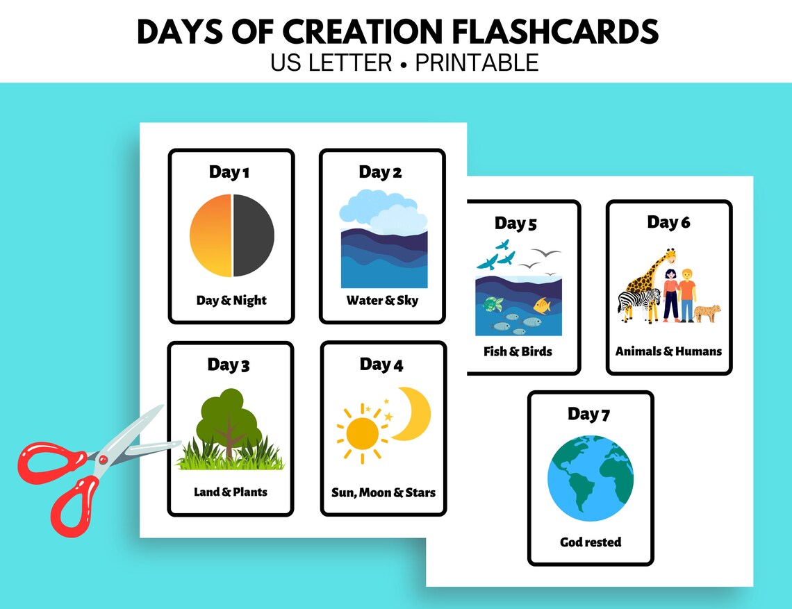 Days of Creation Flashcards, Sunday School Lesson, Bible Story Activity ...