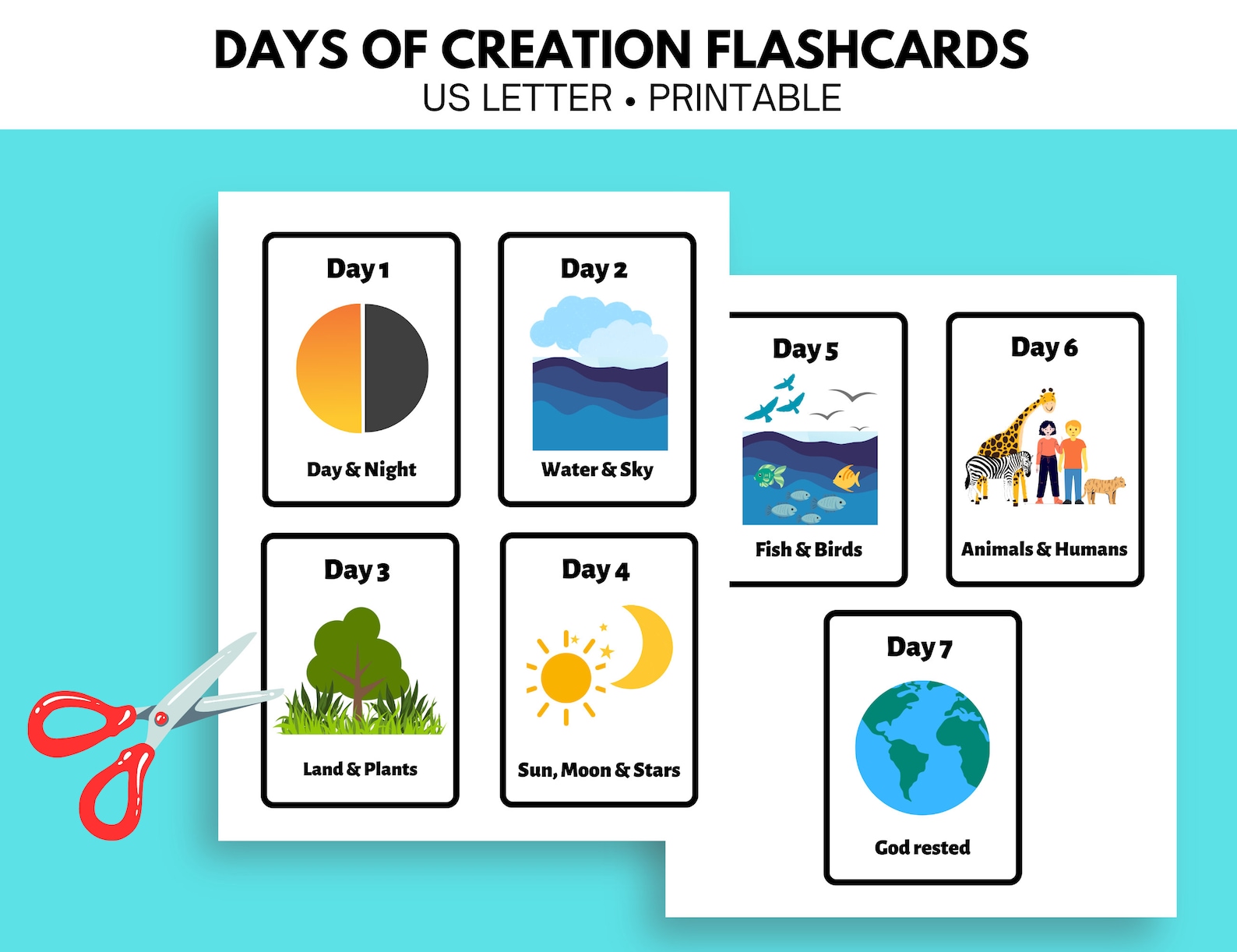 Days of Creation Flashcards, Sunday School Lesson, Bible Story Activity ...
