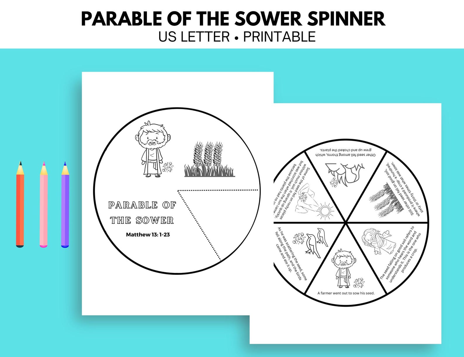 Parable of the Sower Bible Story Activity, Sunday School Craft, Spinner ...