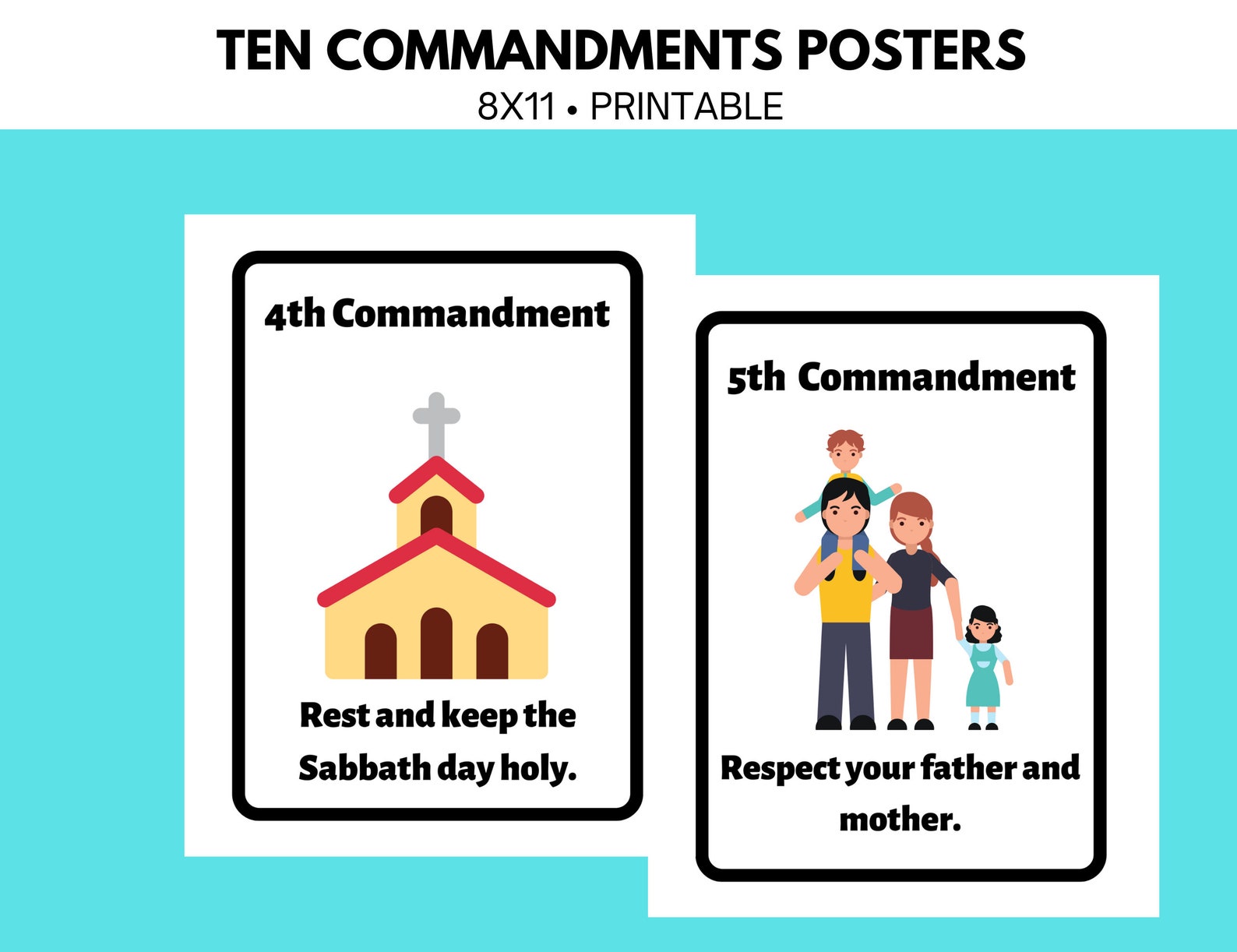 Ten Commandments Posters, Sunday School Lesson, Classroom Posters ...