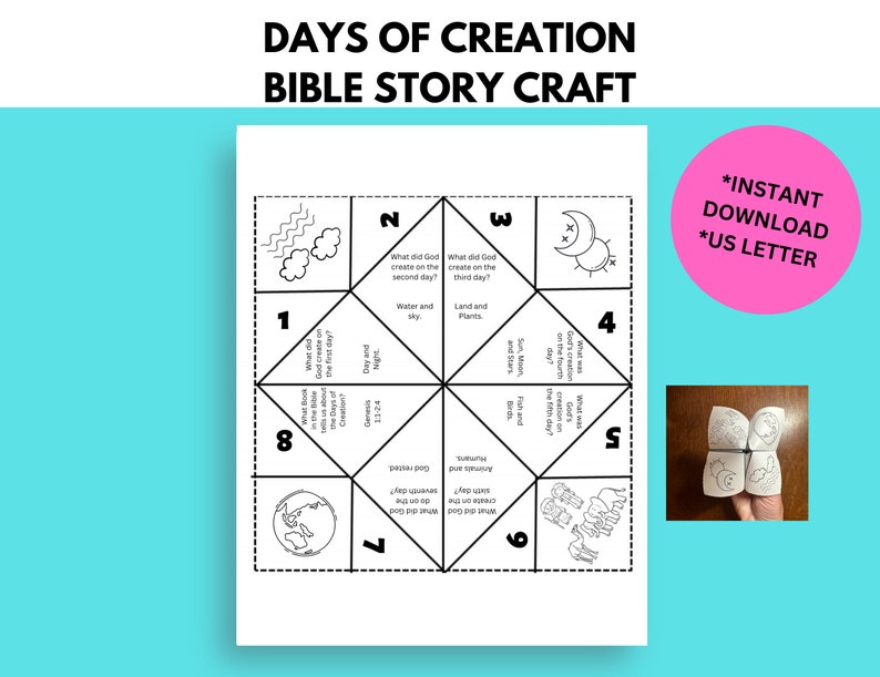 Days of Creation Bible Story Activity, Sunday School Craft, Fortune ...
