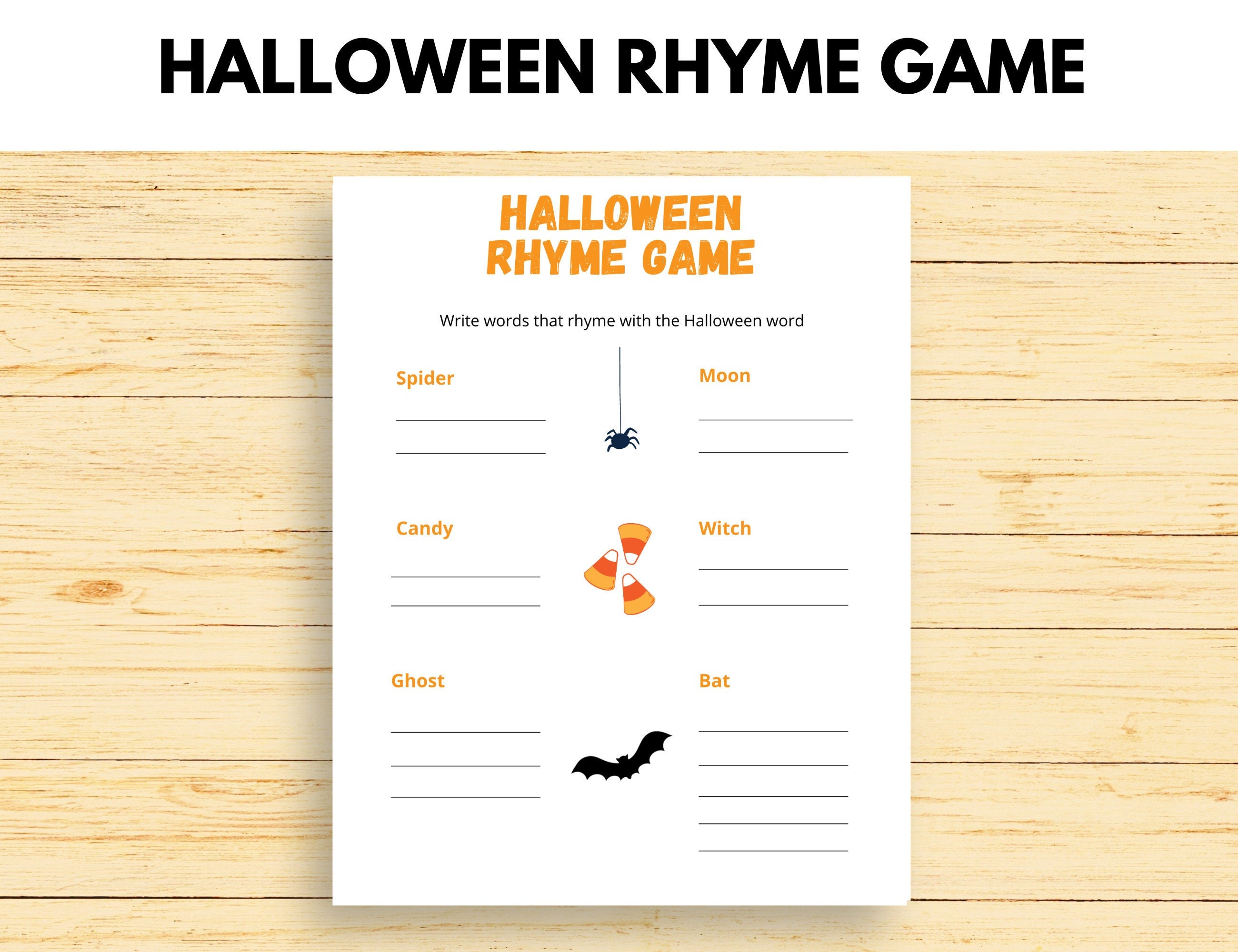 Halloween Rhyme Game Printable Halloween Activity Sheets - Etsy