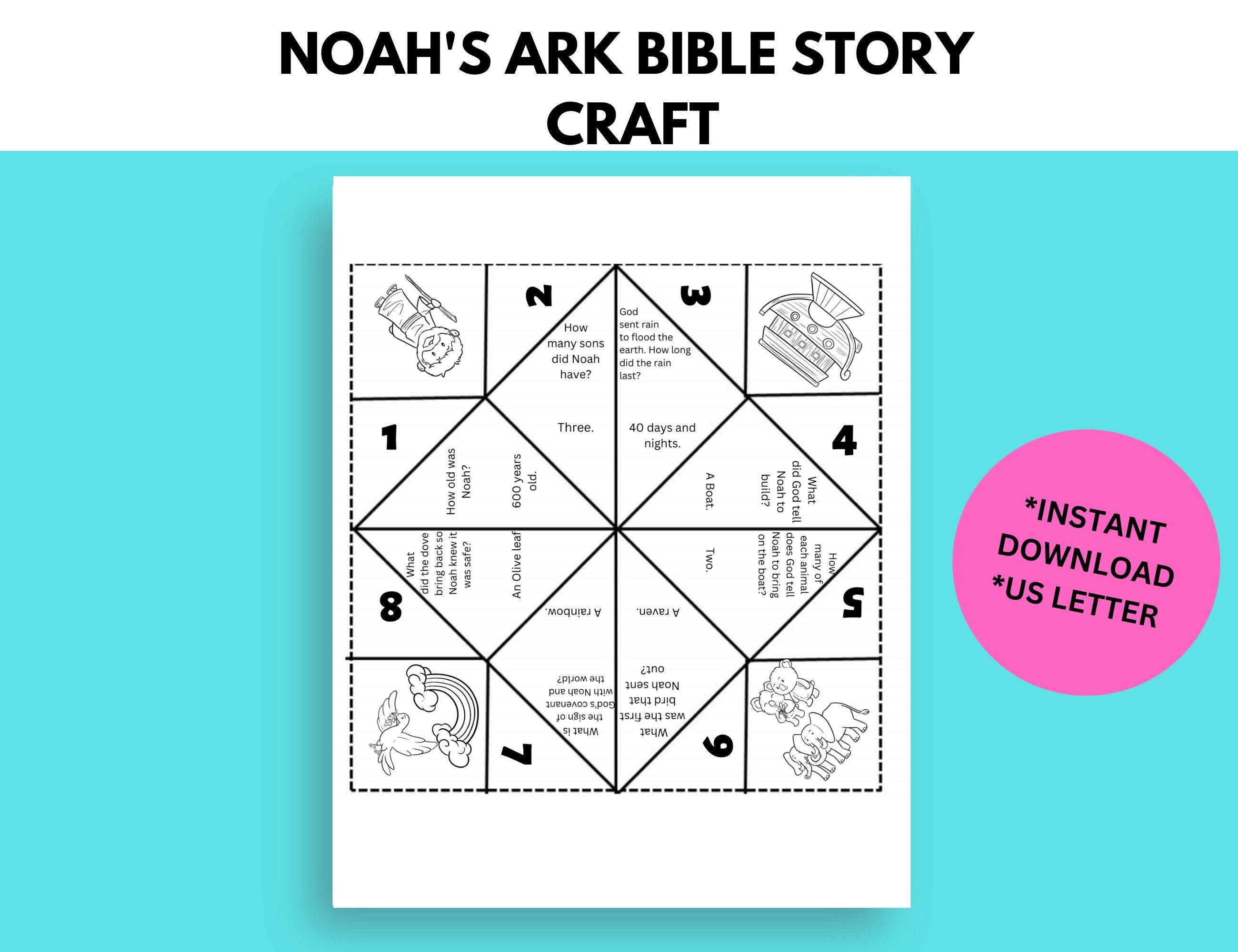 Noah's Ark Bible Story Activity, Sunday School Craft, Fortune Teller ...