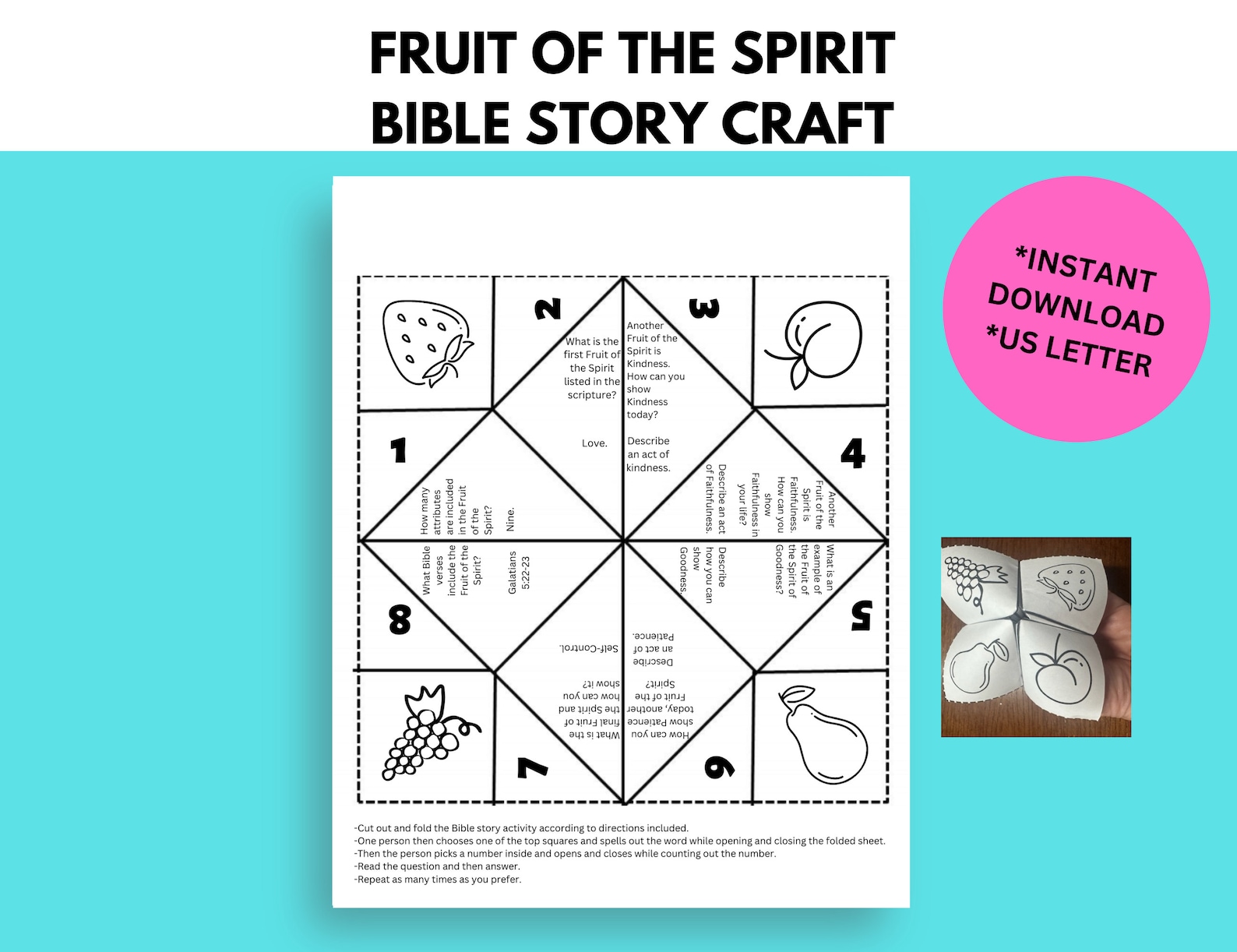 Fruit of the Spirit Printable, Fortune Teller, Cootie Catcher, Sunday ...