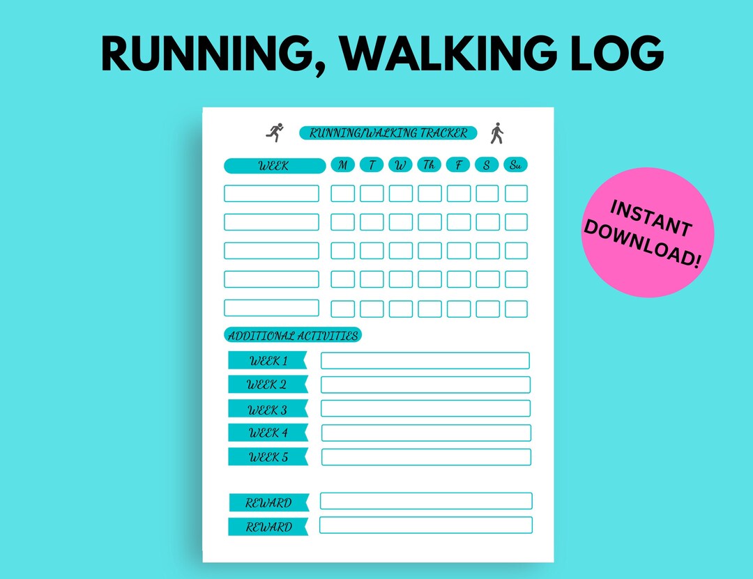 Walking Log, Running Log, Walking Tracker, Running Tracker, Fitness ...