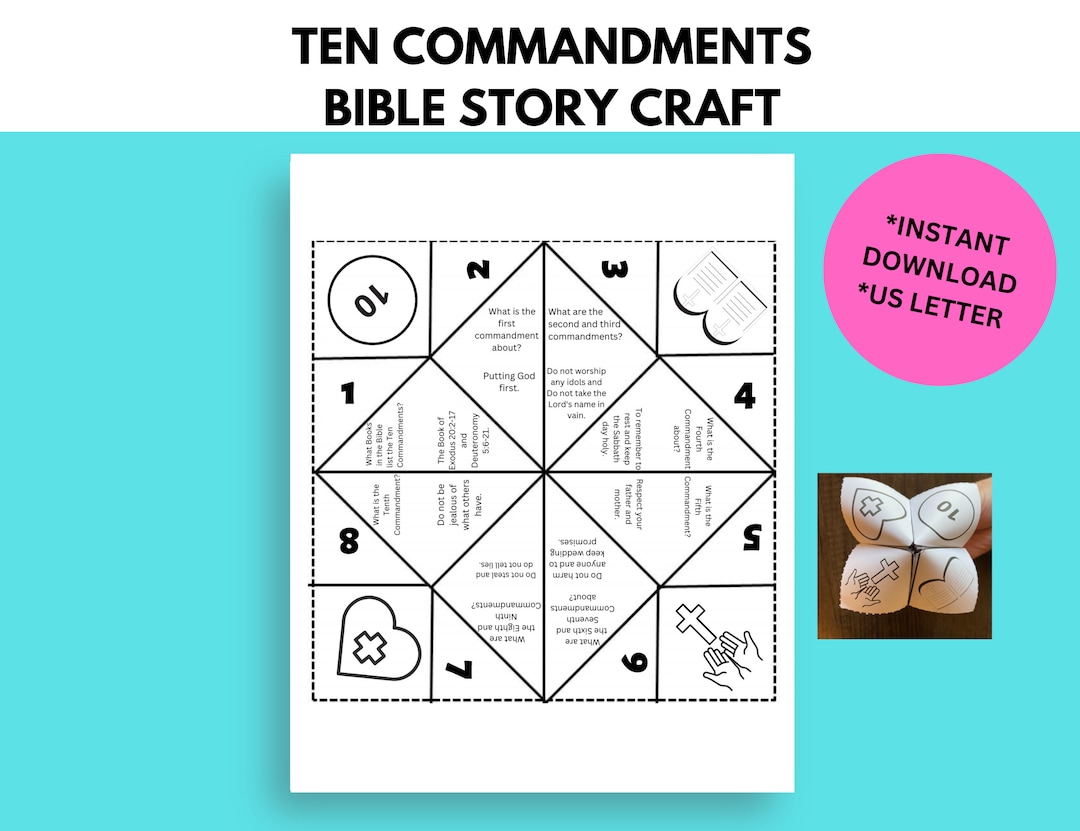 Ten Commandments Bible Story Activity, Sunday School Craft, Fortune ...