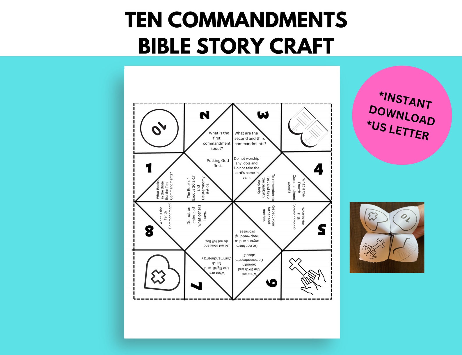 Ten Commandments Bible Story Activity, Sunday School Craft, Fortune ...