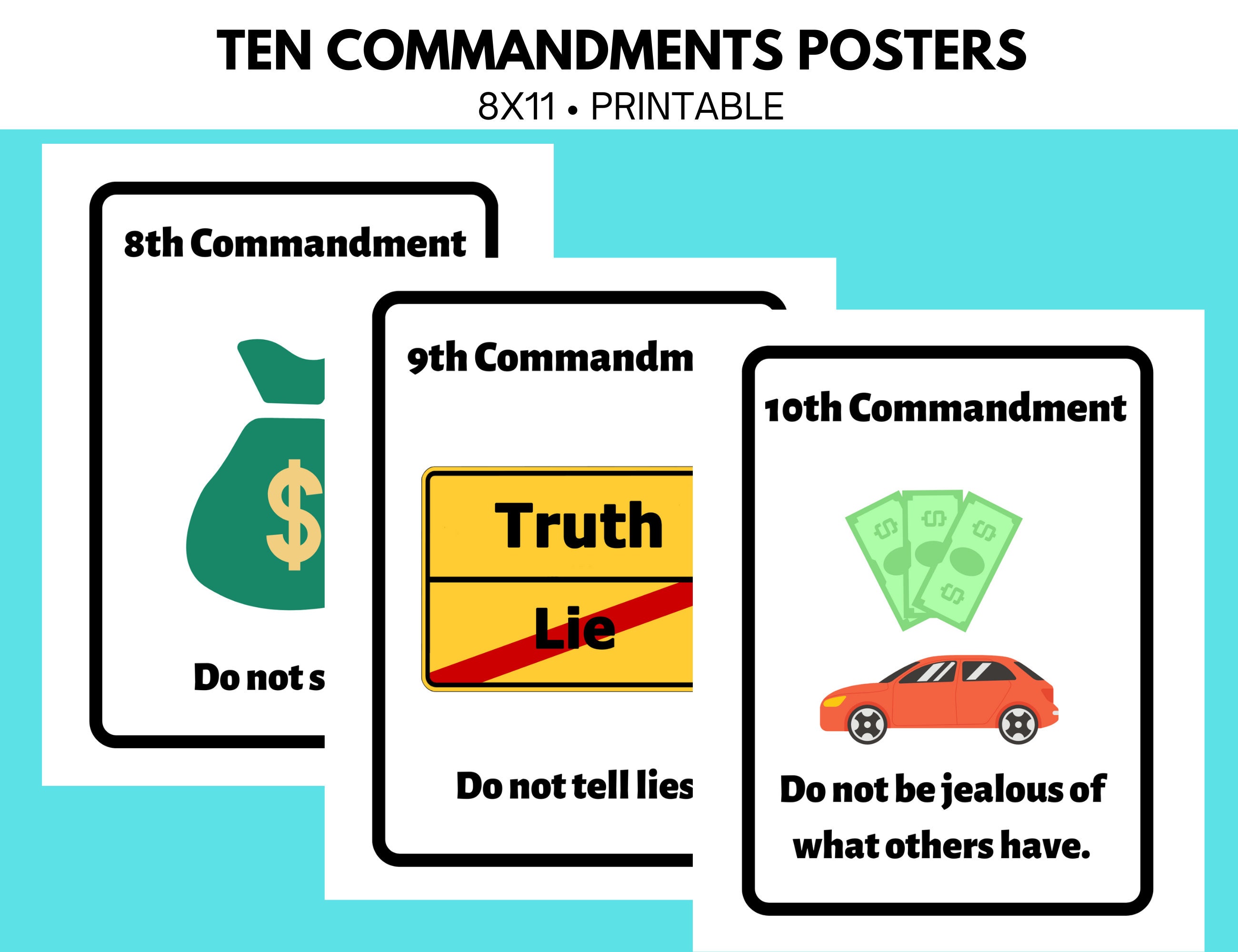 Ten Commandments Posters, Sunday School Lesson, Classroom Posters ...