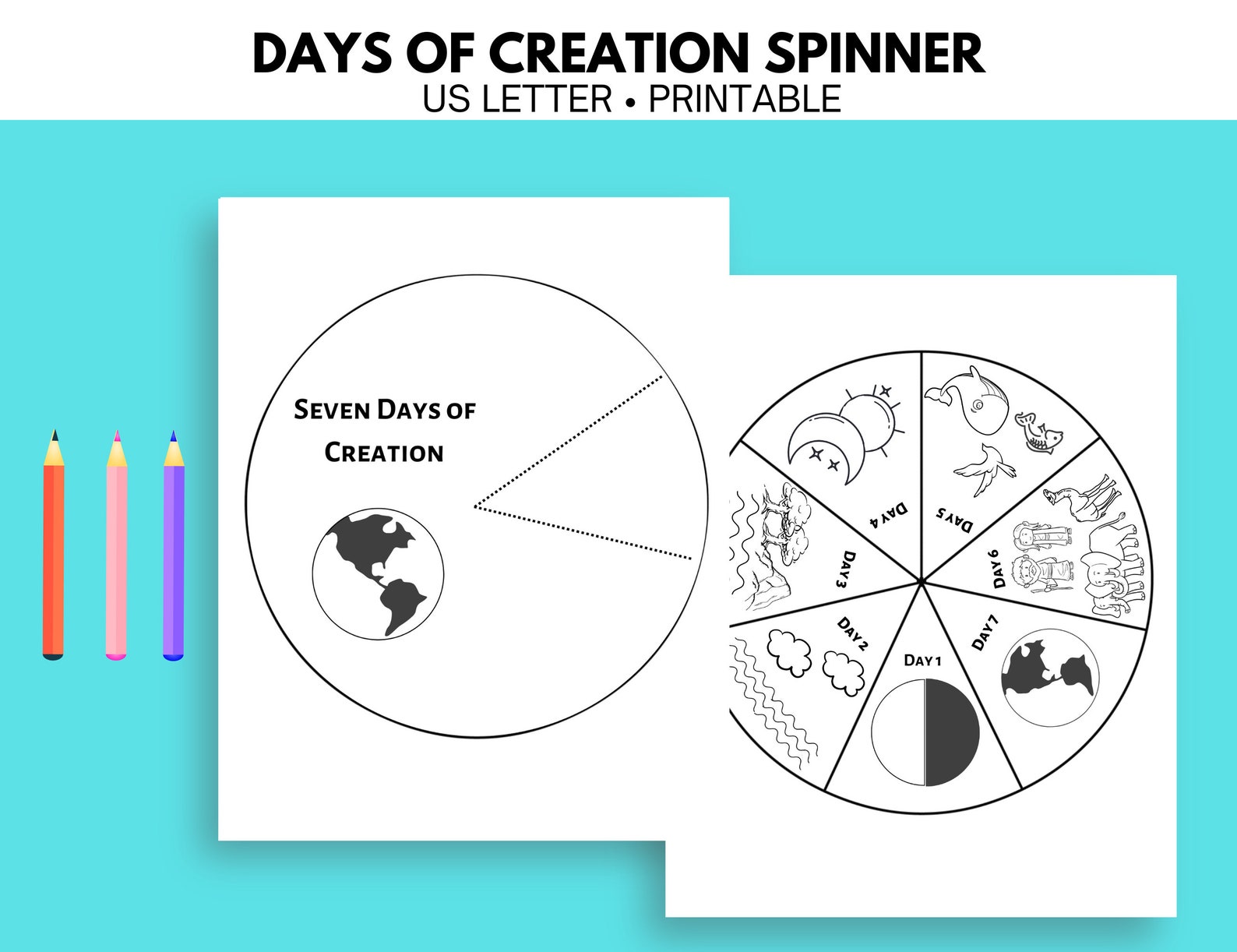 7 Days of Creation Spinner, Days of Creation Bible Story, Sunday School ...