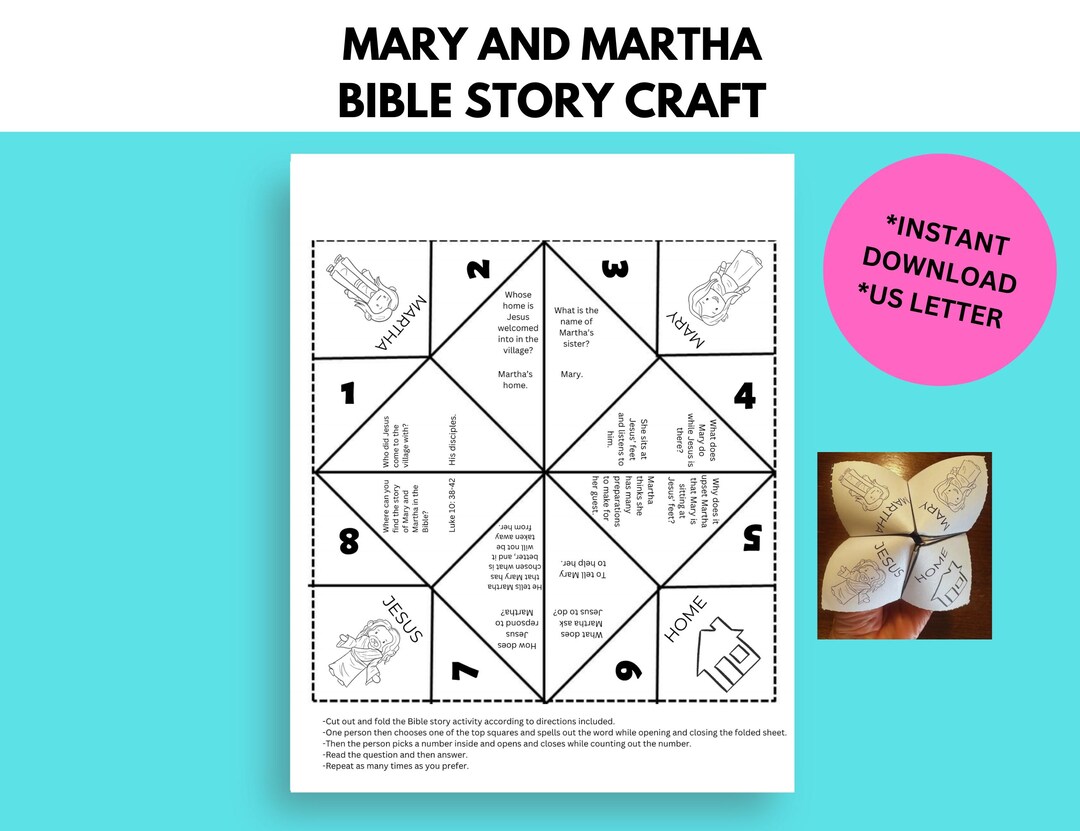 Mary and Martha Bible Story Activity, Sunday School Craft, Fortune ...