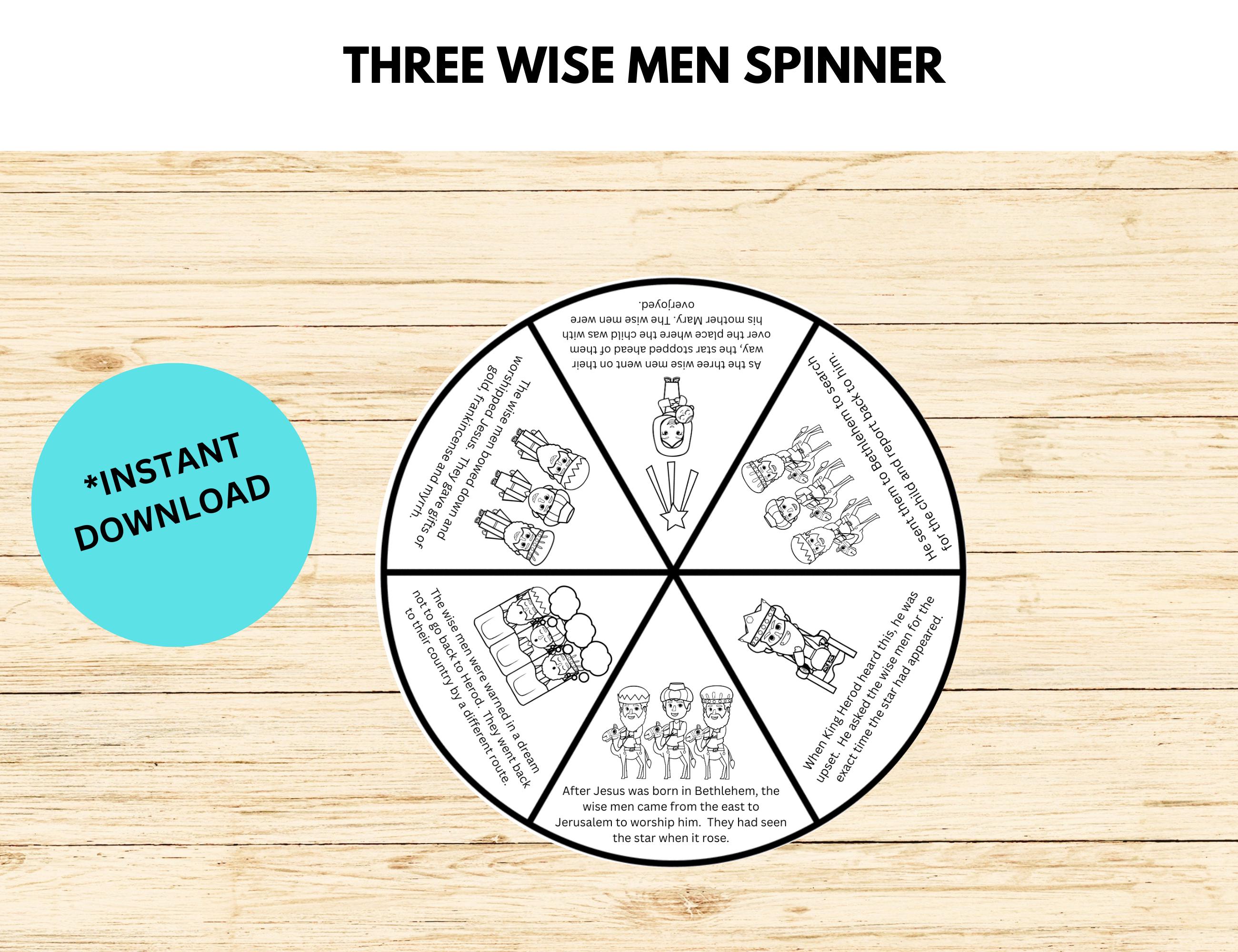 Three Wise Men Printable Spinner, Christmas Nativity Craft, Bible Story ...