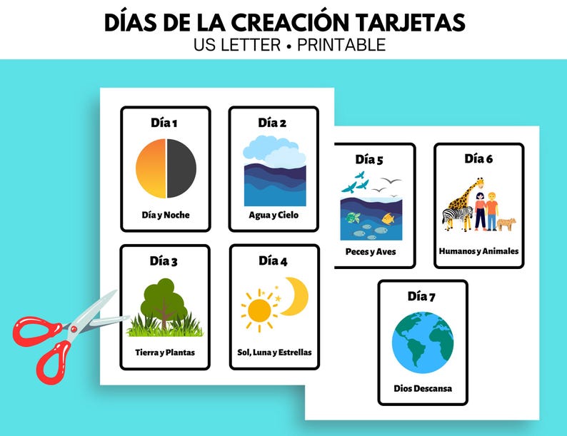 Spanish Days of Creation Flashcards, Bible Story Craft, Sunday School ...