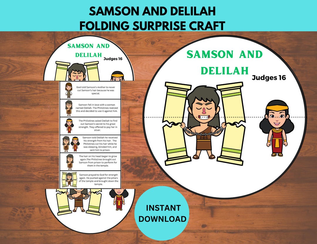 Samson and Delilah Folding Surprise Bible Story Craft, Sunday School ...