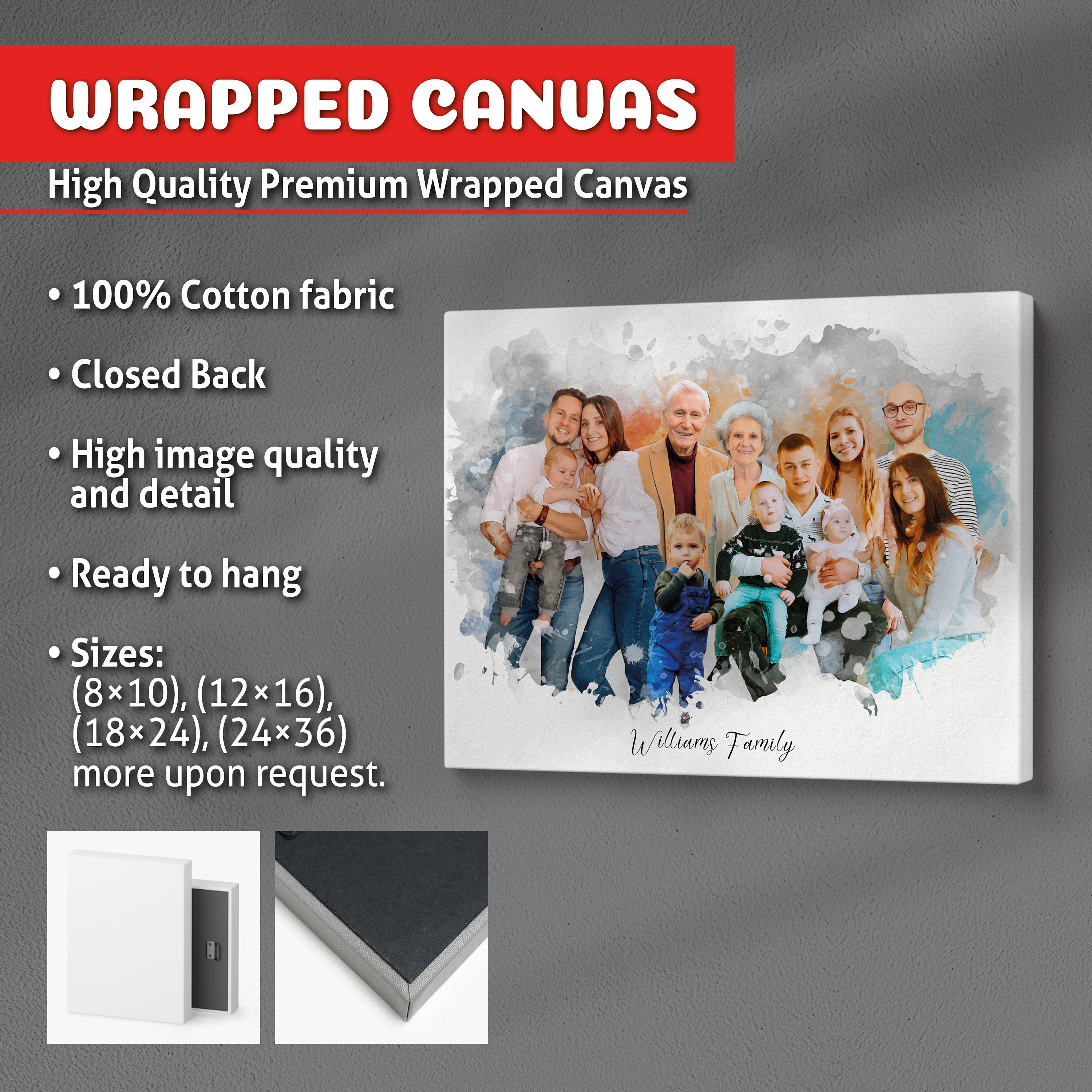 Black White Custom Family Canvas, Christmas Holiday Gift, Photo Merge ...
