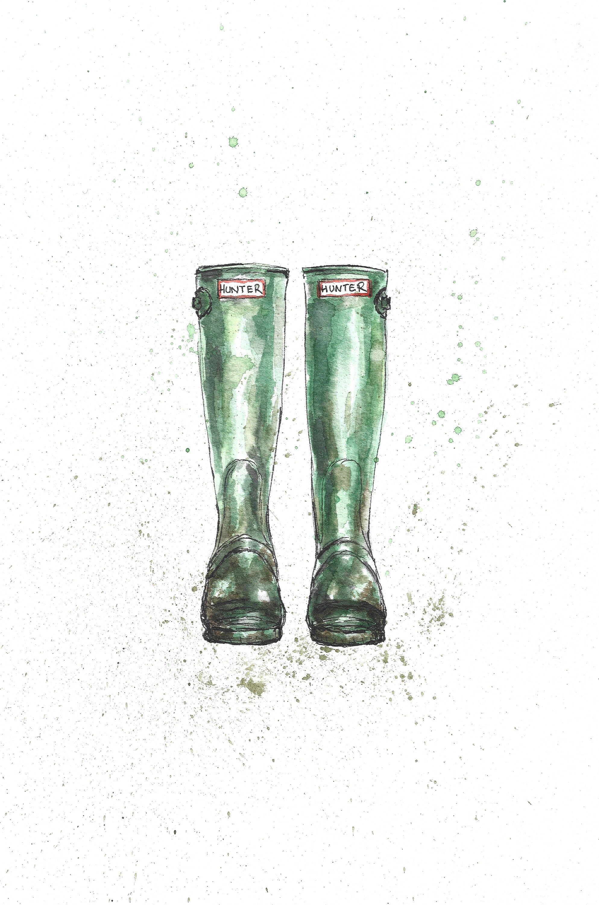 Watercolour Print A4 Pair of Hunter Wellies - Etsy