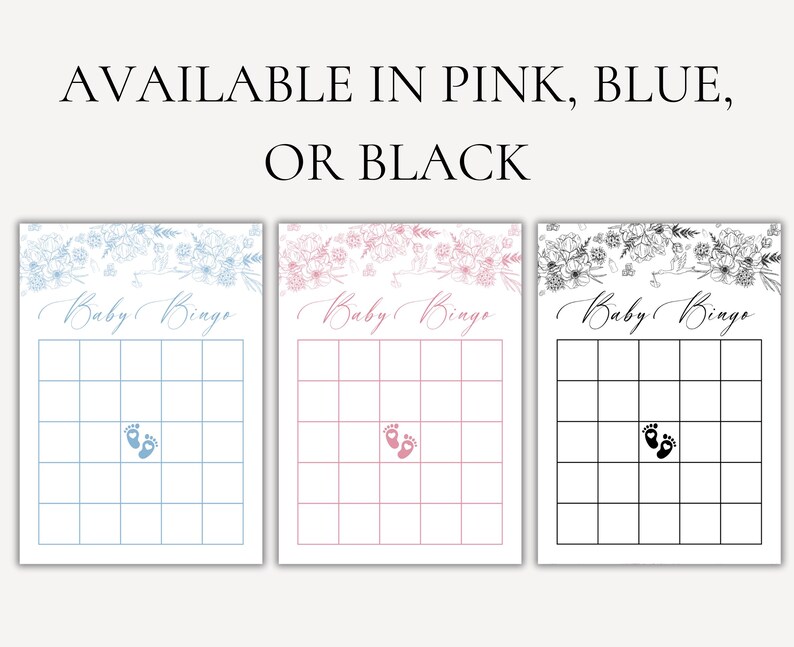 Baby Shower Bingo Cards, Baby Shower Games, Bingo, Pink, Blue or Black ...